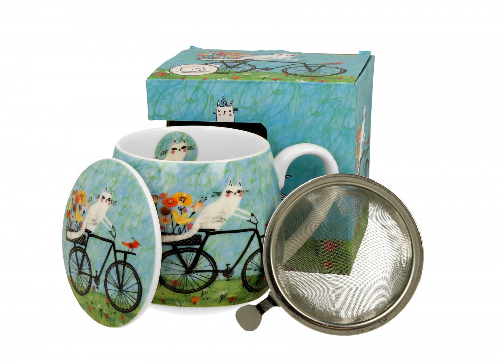 Kubek beczułka z metal. zaparza. KOT NA ROWERZE 0,43l • Sklep Oxalis