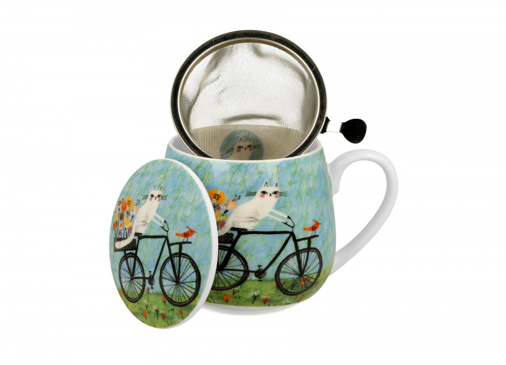 Kubek beczułka z metal. zaparza. KOT NA ROWERZE 0,43l • Sklep Oxalis